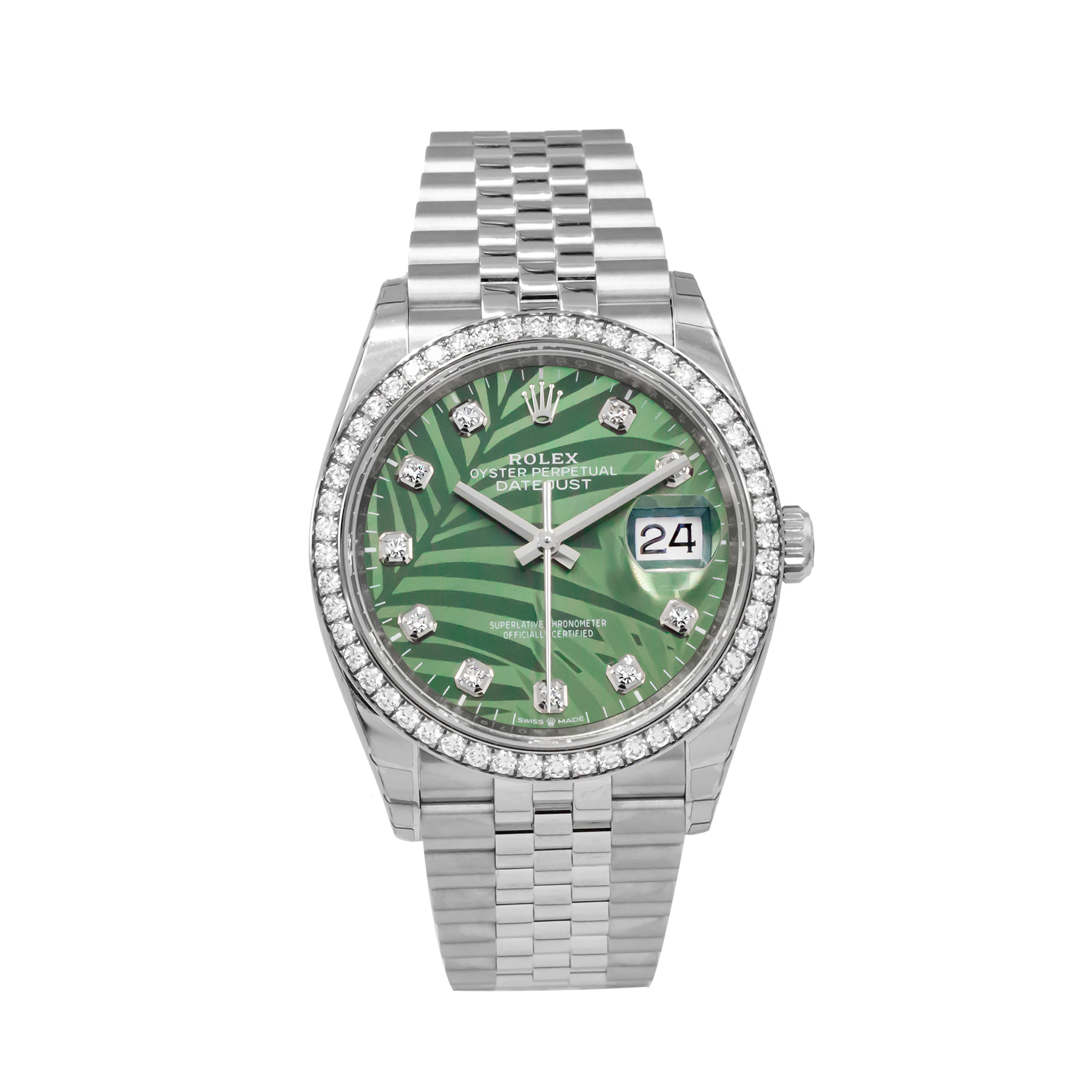 Rolex 126284RBR Datejust 36mm - Olive Green Palm Diamond Dial
